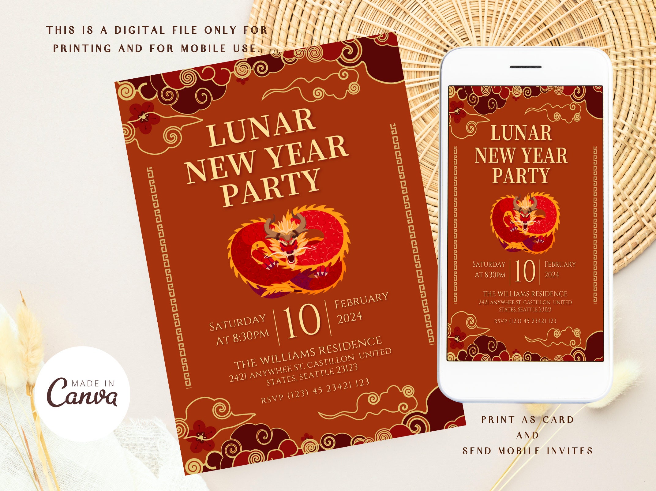 Chinese New Year Invitation Template, Lunar New Year Invitation ...