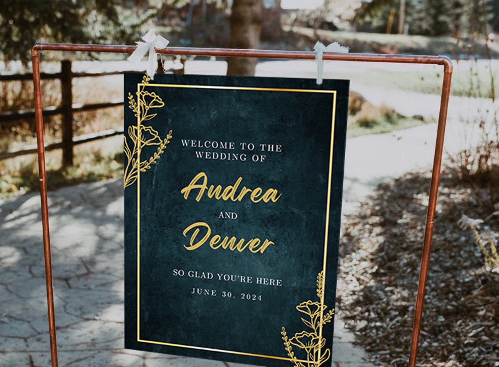 Dusty Green and Gold Classy Wedding Sign Template, Editable Welcome ...
