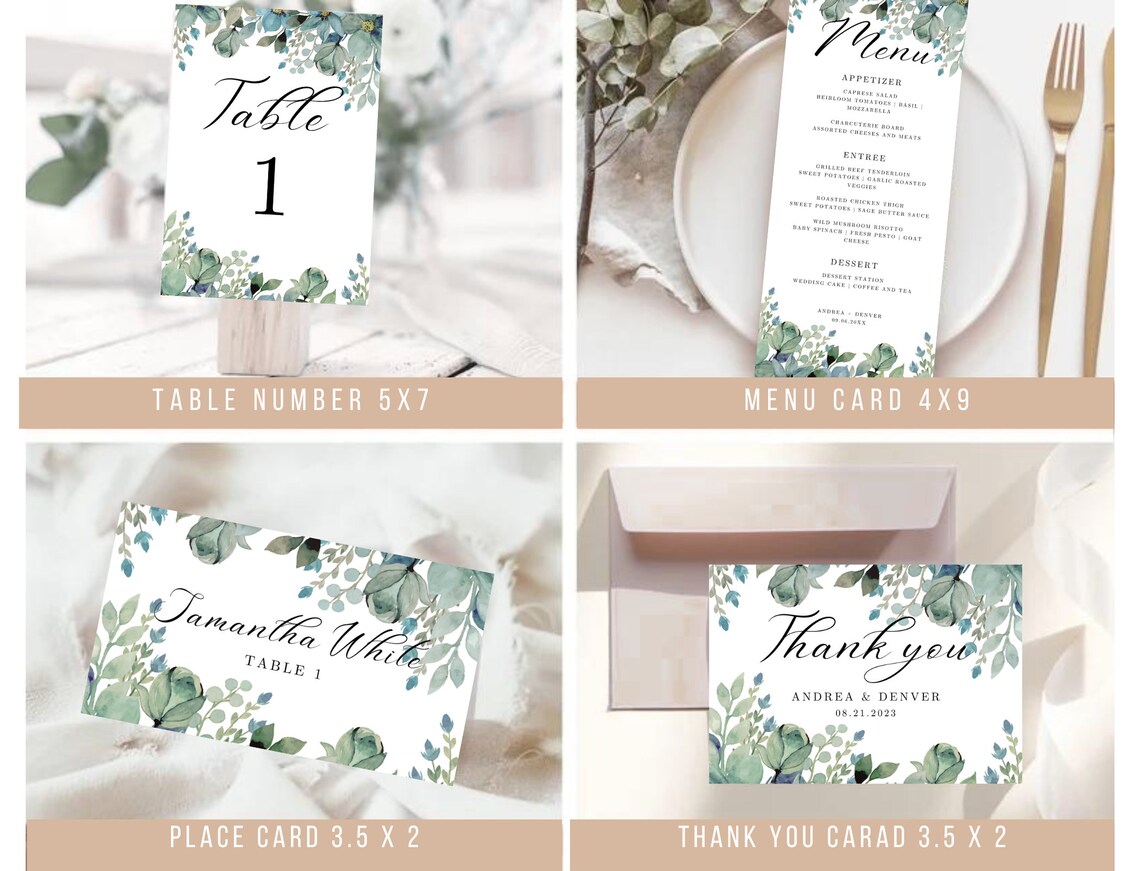 Wedding Invitation Mega Bundle, Greenery Eucalyptus Editable Templates ...