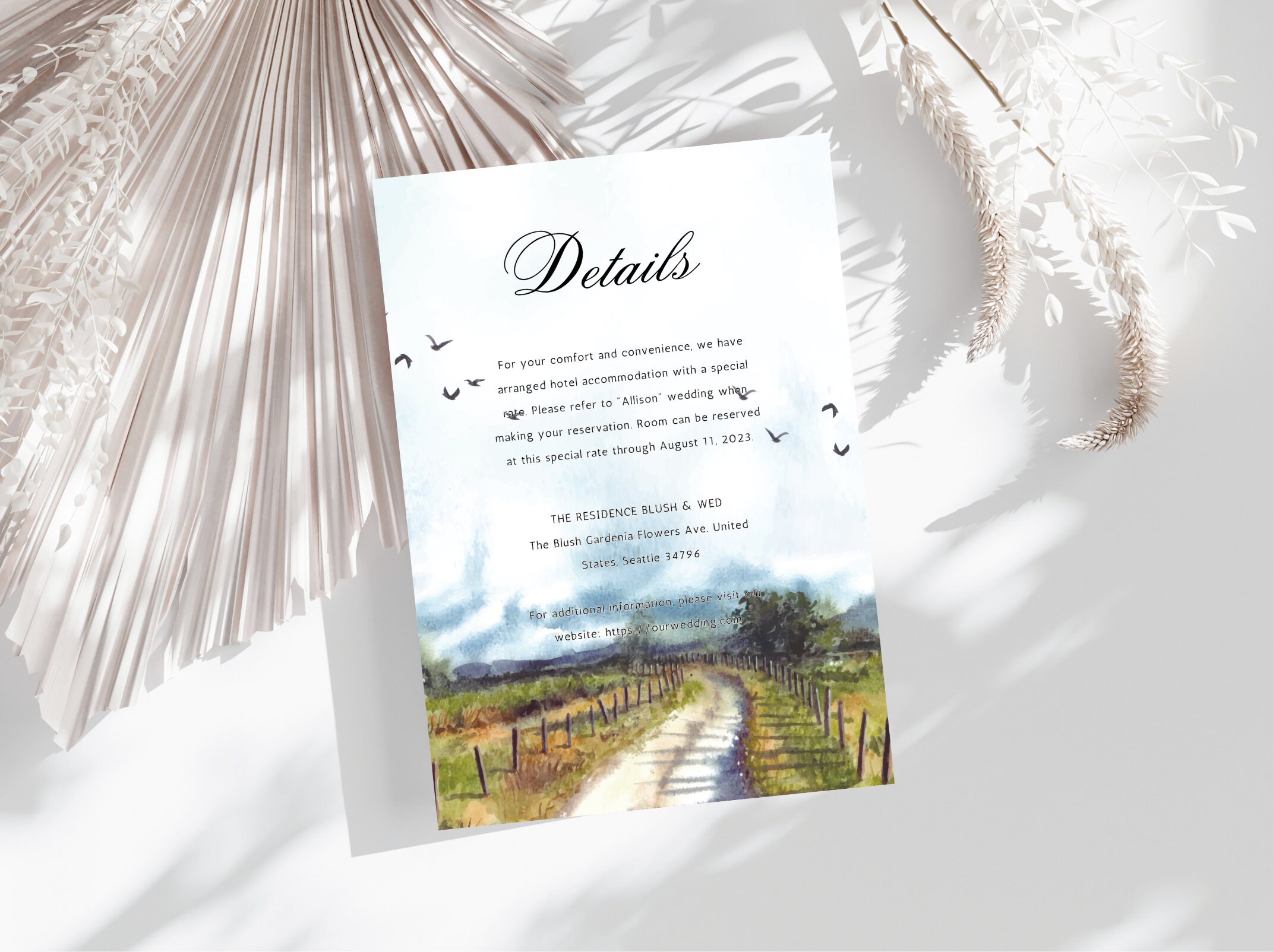 Landscape Wedding Card Template Wedding Details Card, Instant Download ...