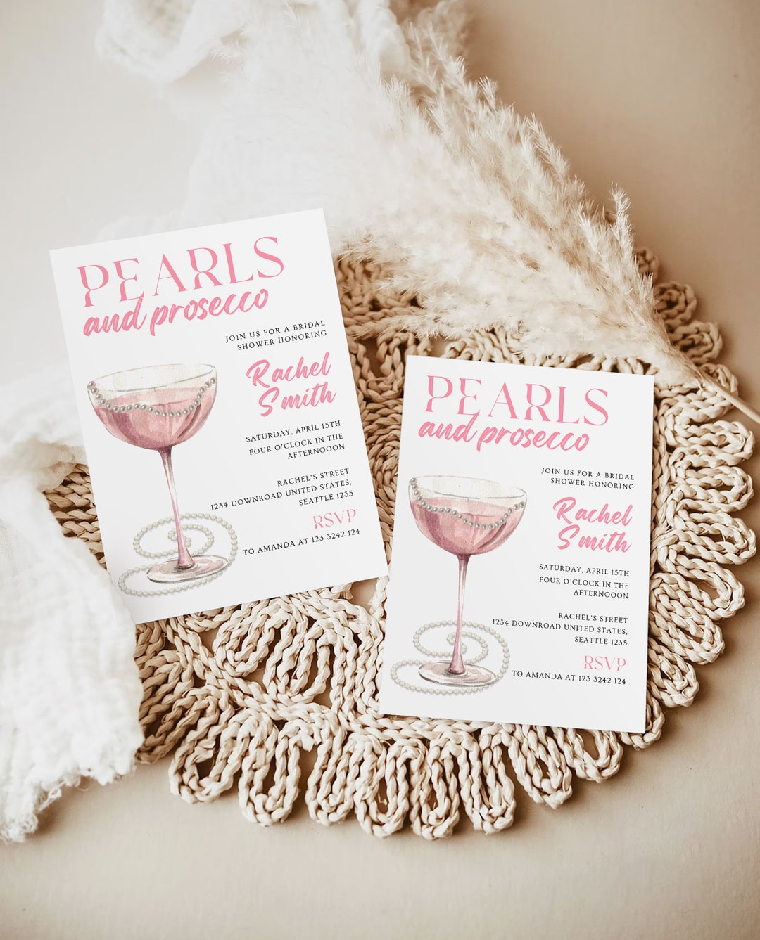 Pearls and Prosecco Bridal Shower Invitation Template, Printable ...