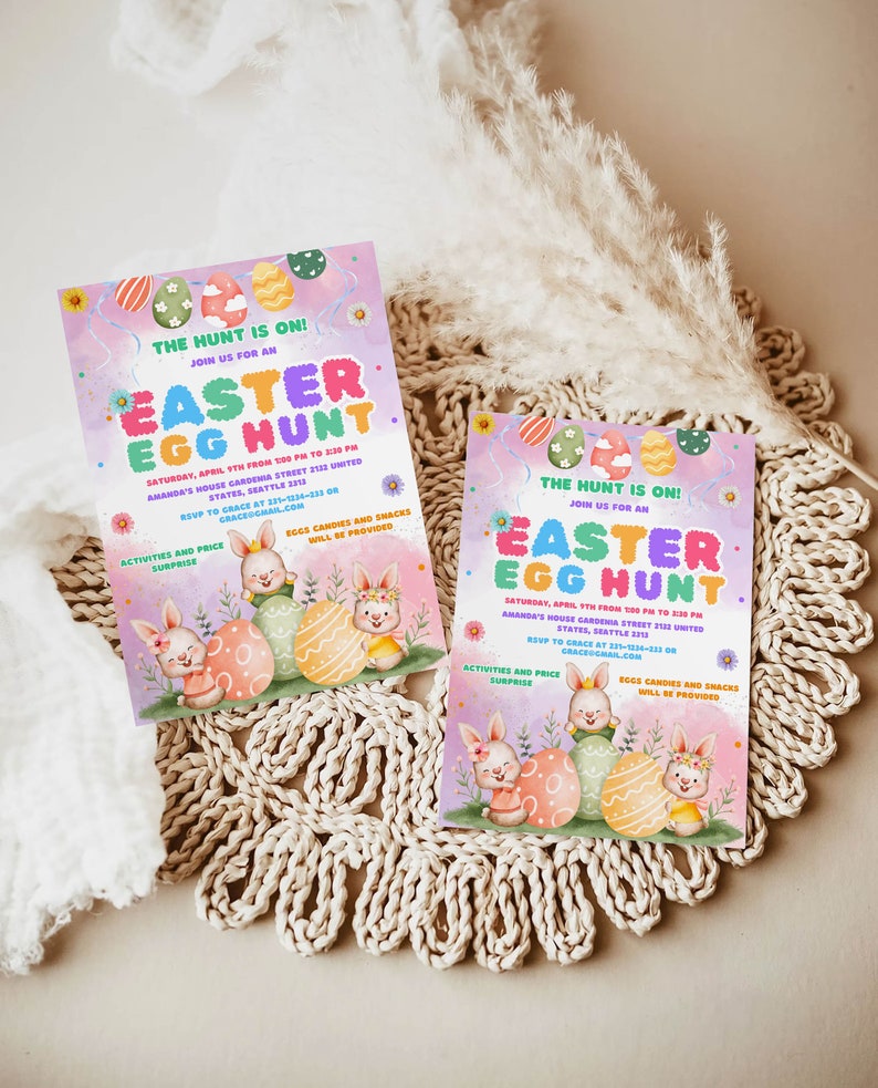 Editable Easter Egg Hunt Invitation, Easty Bunny Invite, Easter Egg ...