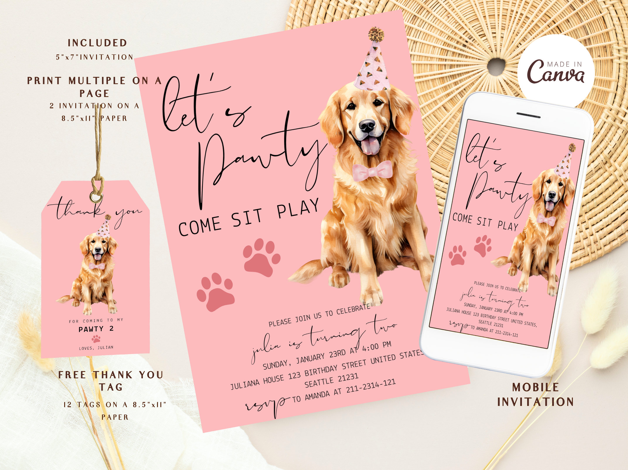 Golden Retriever Invitation, Puppy Invitation, Pawty Invitations, Come ...