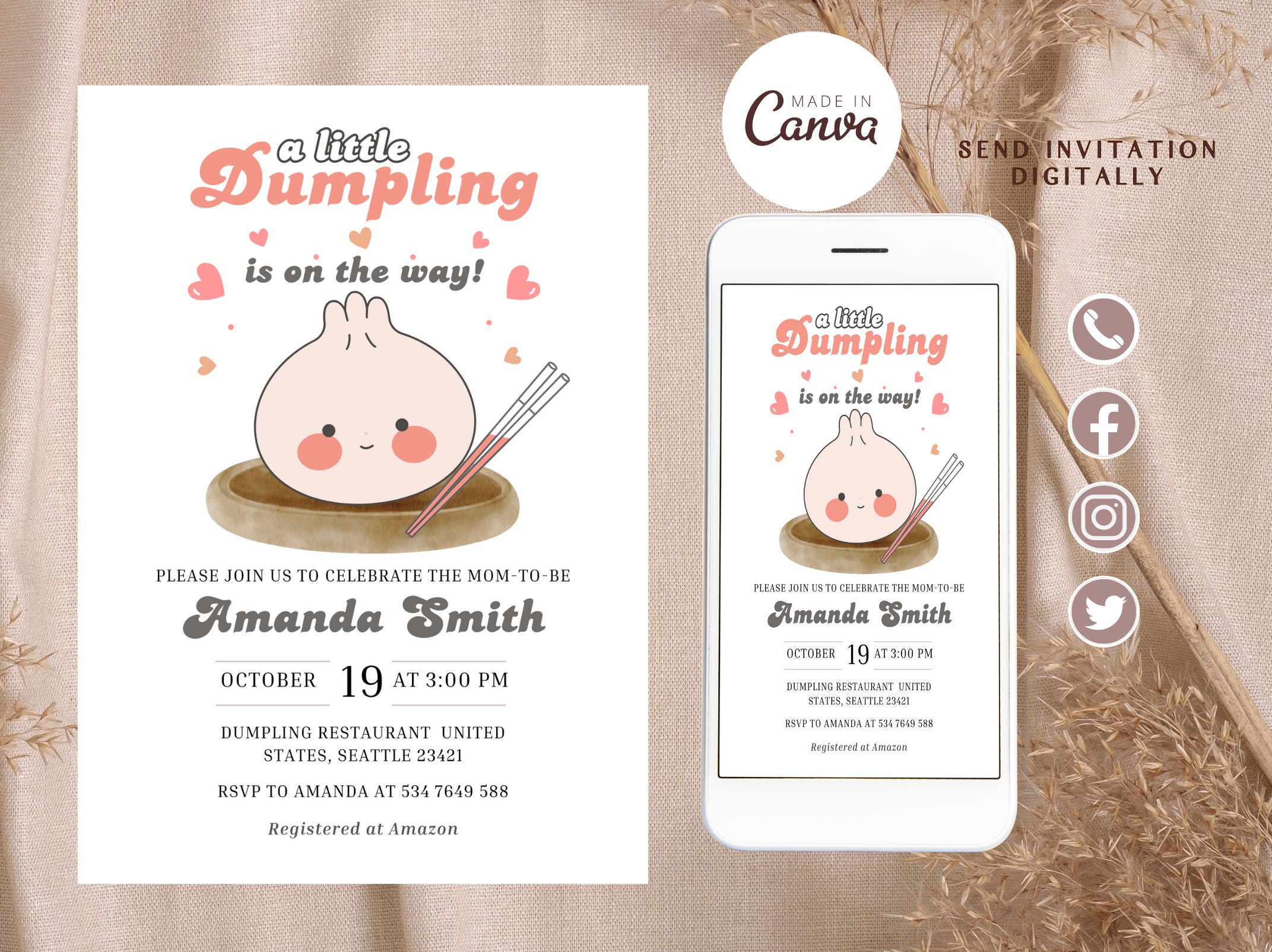 Editable Little Dumpling is on the Way Baby Shower Invitation, Dim Sum ...