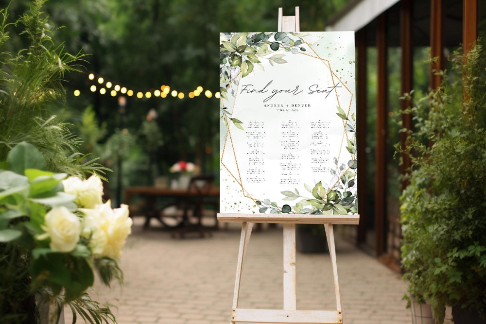 Greenery Seating Chart Template, Seating Chart Wedding, Table Seating ...