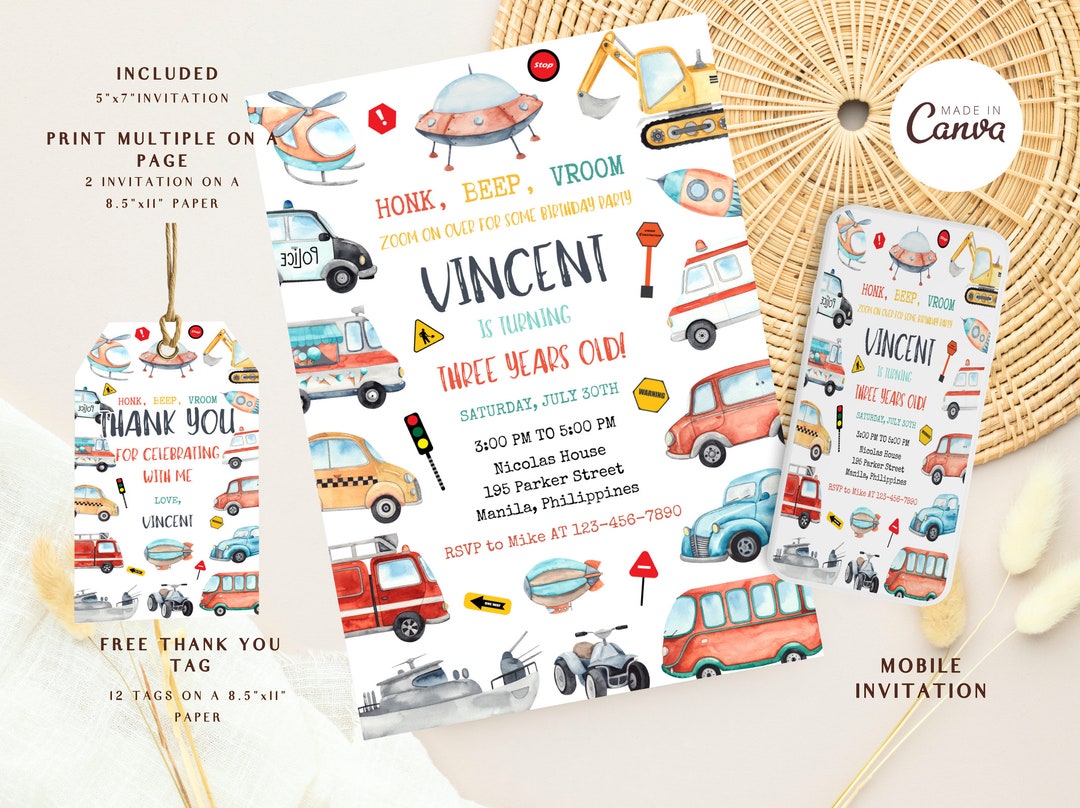 Transport Invitation, Transportation Party Invite, Transportation ...