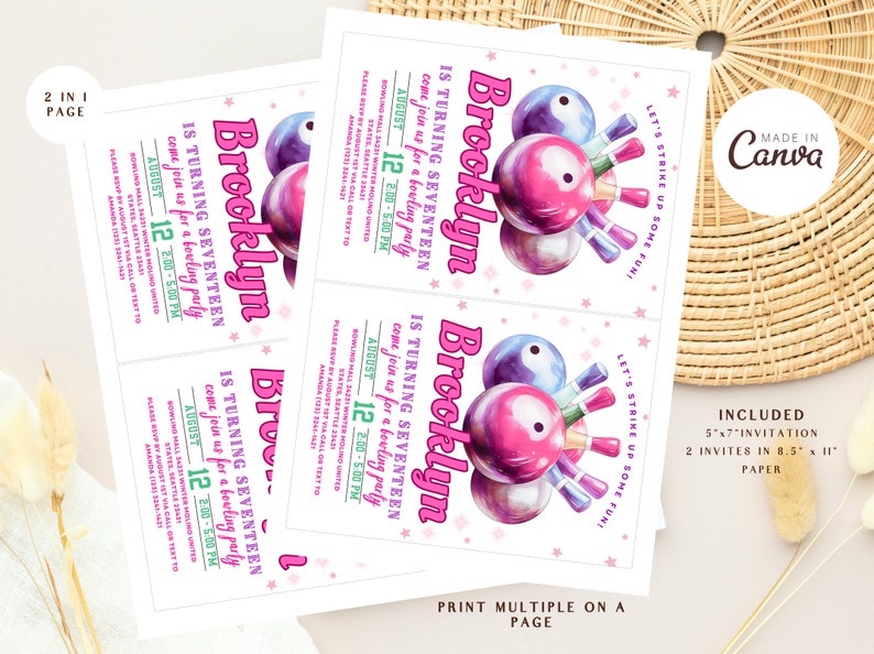 Bowling Birthday Invitation, Let's Strike up Some Fun Kids, Editable ...