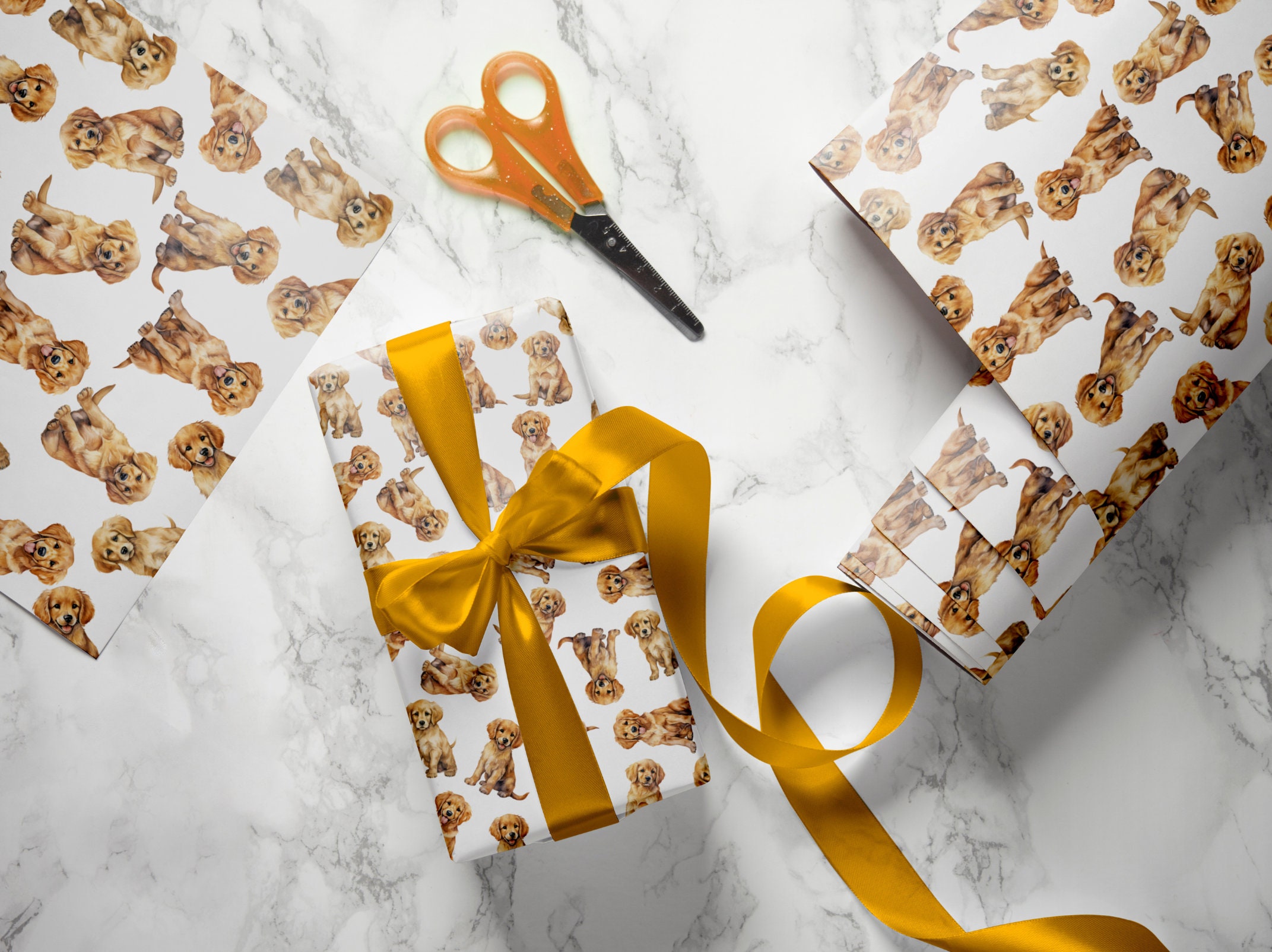 Golden Retriever Christmas Pattern Wrapping Paper, Christmas Holiday ...