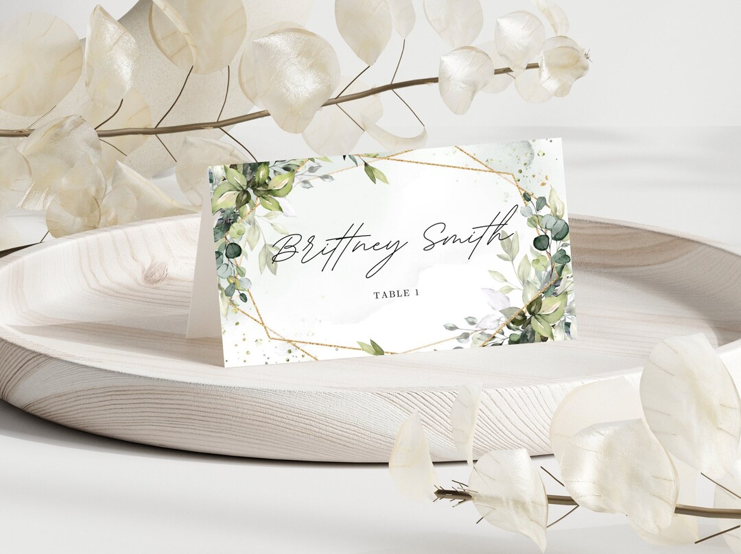Greenery Place Card Template, Editbal Place Card Template, Name Card ...