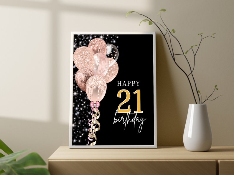 Happy 21st Birthday, 21 Party Decor, Pink Silver Black 21st Birthday ...