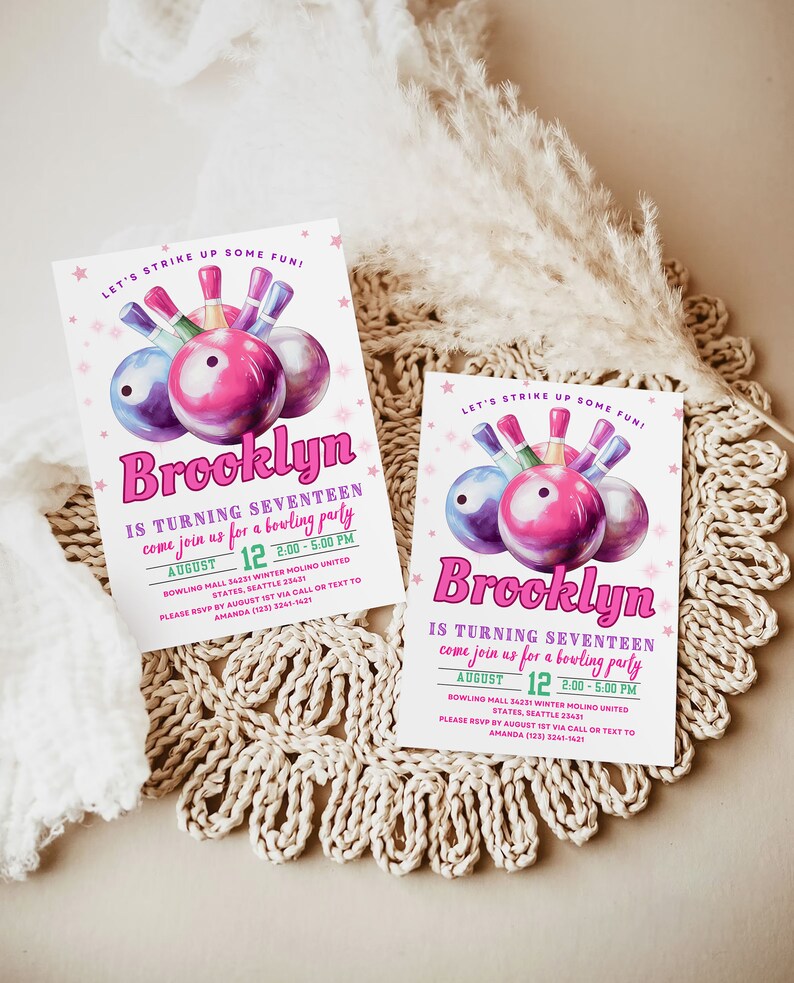 Bowling Birthday Invitation, Let's Strike up Some Fun Kids, Editable ...