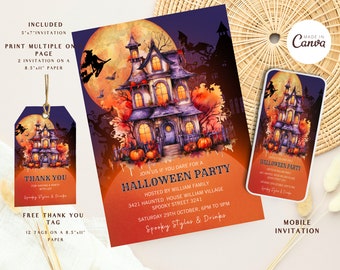 Haunted House Halloween Party Invitation – Editable Spooky Invite ...