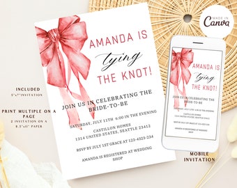 She's Tying the Knot Bridal Shower Invitation Template Bows Wedding ...