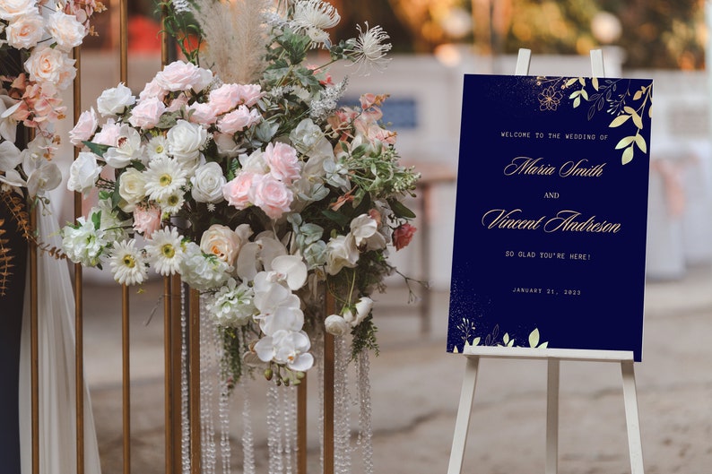Navy Gold Wedding Welcome Sign, Navy Gold Wedding Welcome Print ...