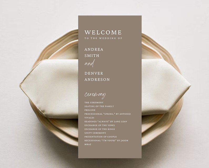 Beige Minimalist Wedding Ceremony Card, Wedding Program, Wedding ...