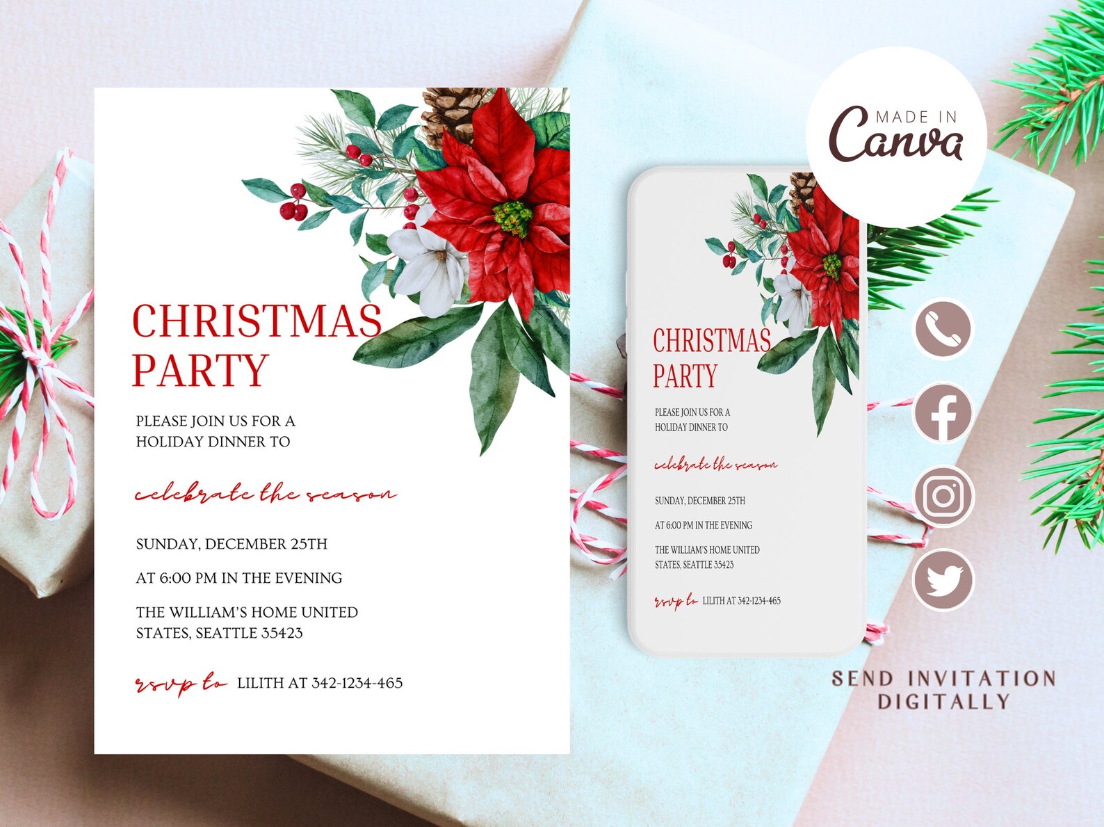 Editable Christmas Party Invitation, Party Announcement, Printable ...