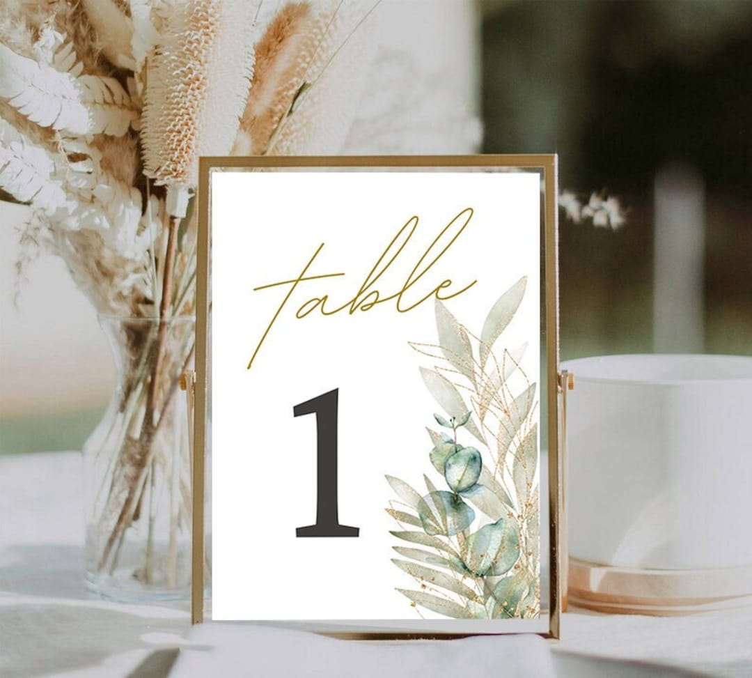 Eucalyptus Table Number Cards, Printed Table Numbers, Wedding Table ...