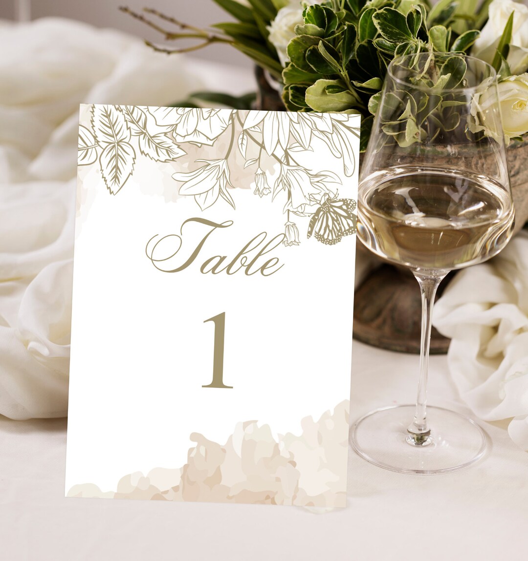 Floral Gold Printable Wedding Table Numbers Template, Editable Floral ...