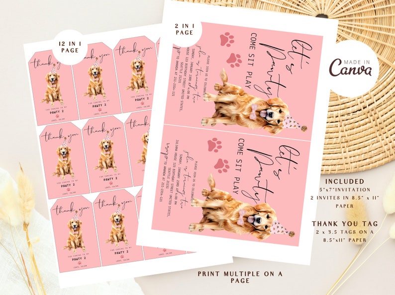 Golden Retriever Invitation, Puppy Invitation, Pawty Invitations, Come ...