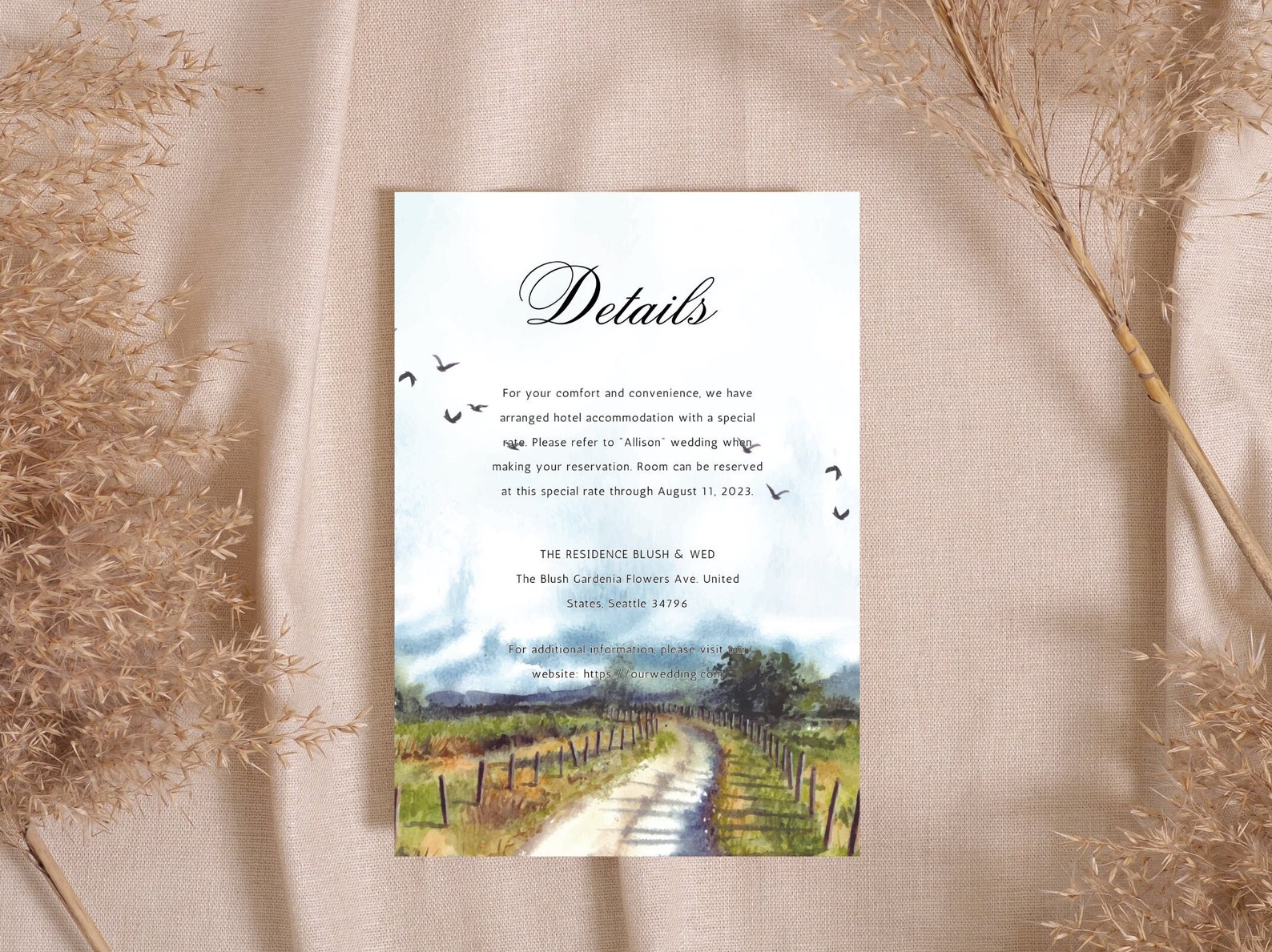 Landscape Wedding Card Template Wedding Details Card, Instant Download ...