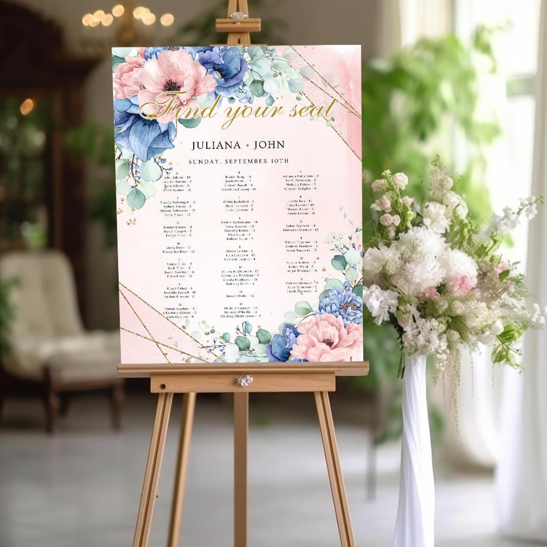 Blush Pink Seating Chart Template, Floral Seating Chart Editable ...