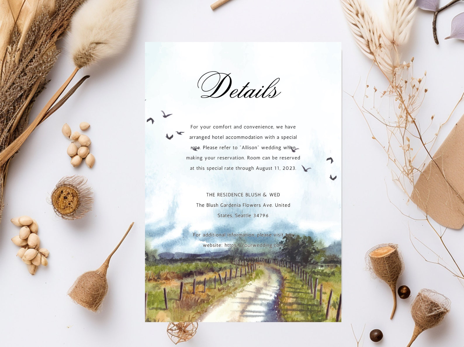 Landscape Wedding Card Template Wedding Details Card, Instant Download ...