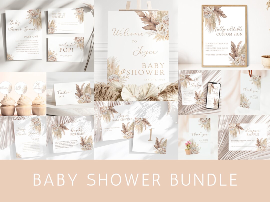 Boho Baby Shower Bundles, Boho Printable Baby Shower Invitation ...