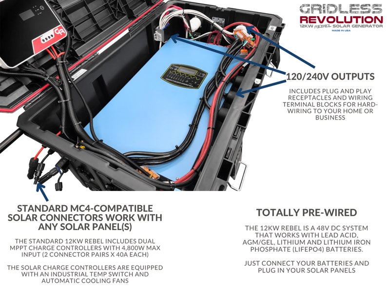 12kw Rebel Solar Generator for 120V/240V Weatherproof Residential ...