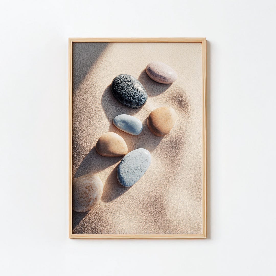 Coastal Stone Wall Art Printable, Zen Beach Stones Print, Neutral ...