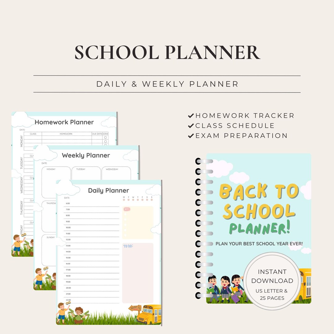 Student Planner Printable: Homework Tracker, Study Schedule (digital ...
