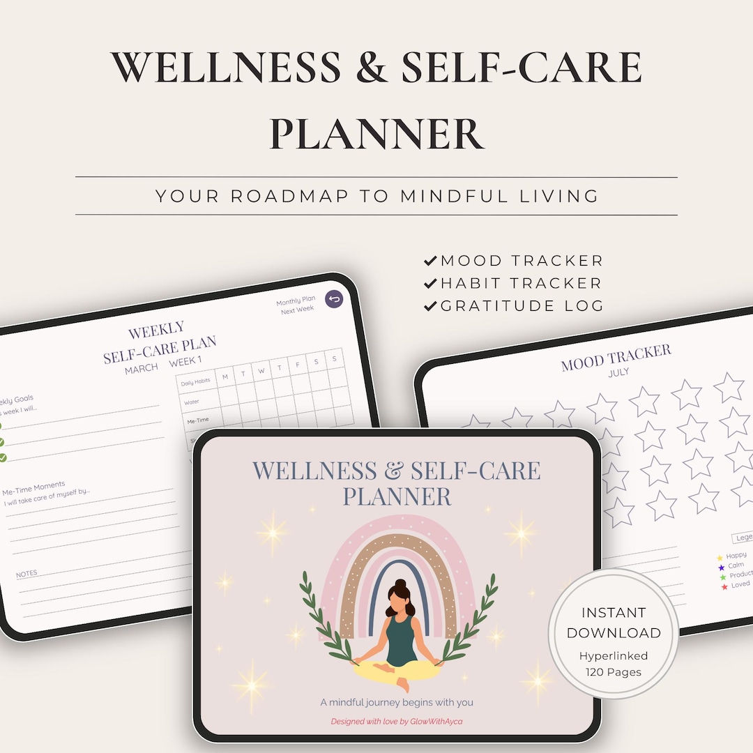 Wellness & Self-care Planner – Habit Tracker, Mood Journal (digital ...