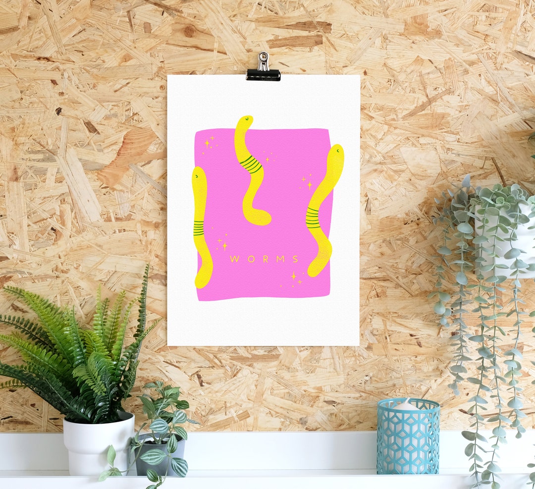 Worms Art Print Poster Illustration Kids - Etsy