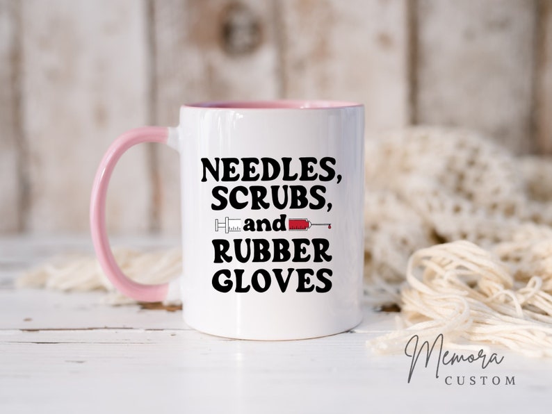Nurse Appreciation Mug, Medical Staff Coffee Cup, Needles Scrubs Rubber ...