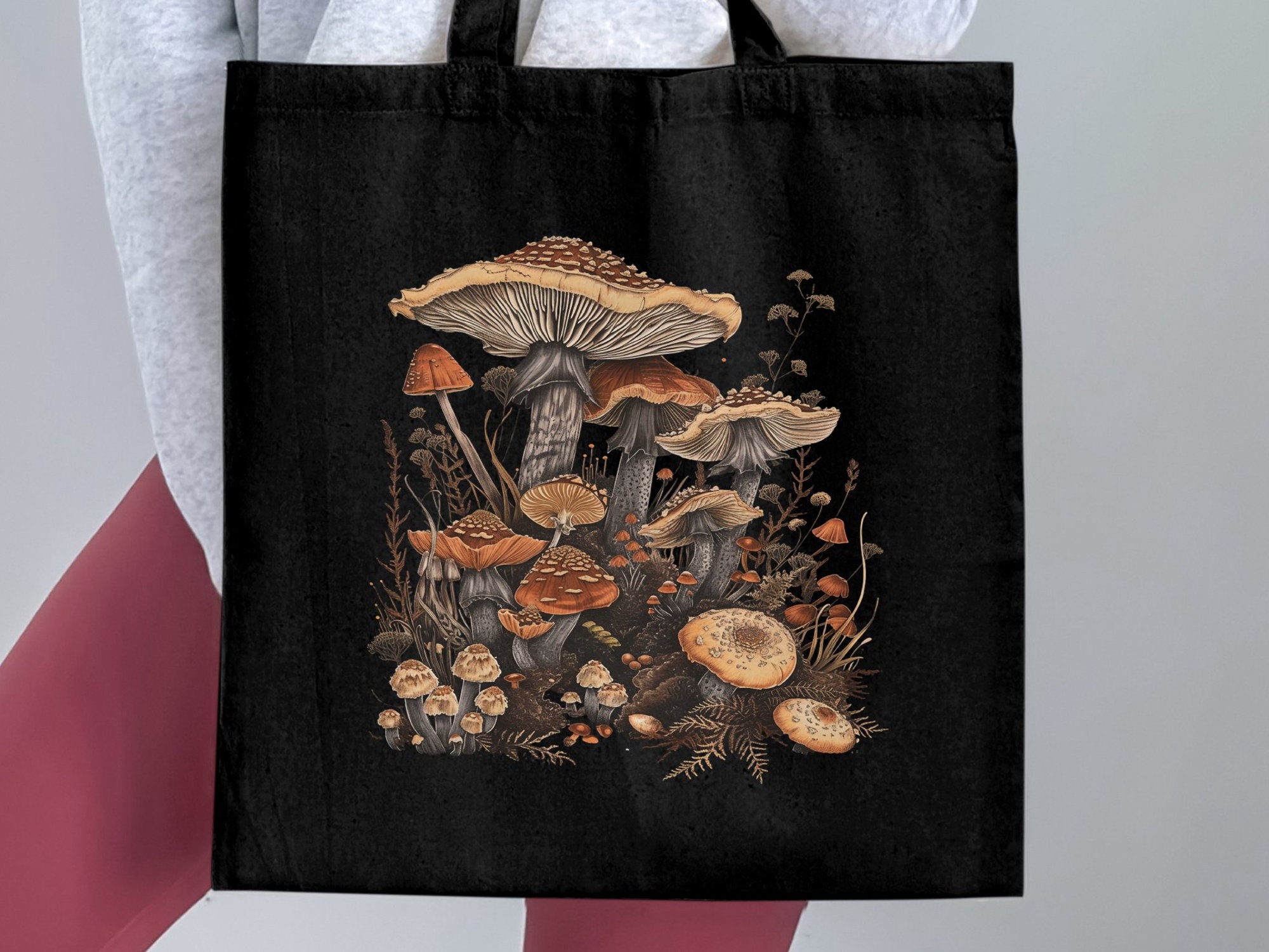 Mushroom Tote Bag, Vintage Fungi Illustration, Botanical Art, Eco ...