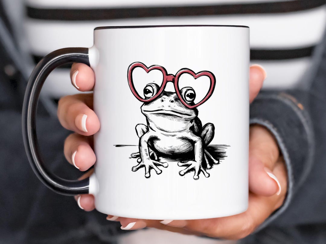 Frog With Heart Glasses Mug, Cute Frog Mug for Coffee Lovers, Funny ...