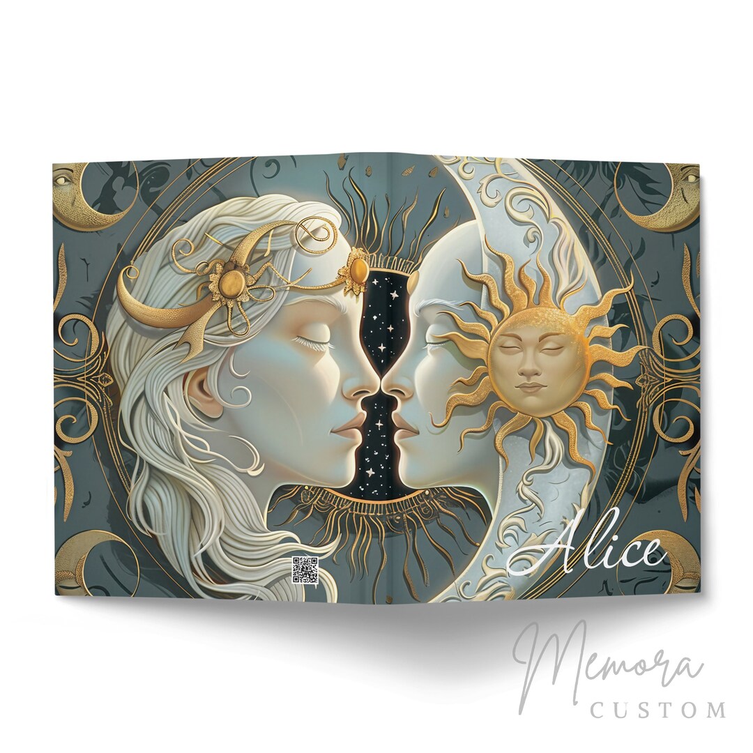 Moon and Sun Hardcover Journal, Celestial Art Personalized Notebook ...