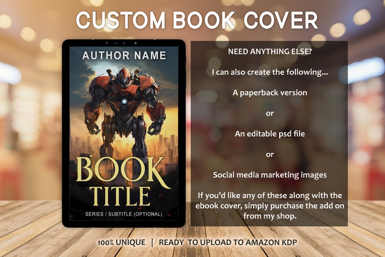 Giant Robot Standing Over a City Affordable Premade Book Cover Design ...