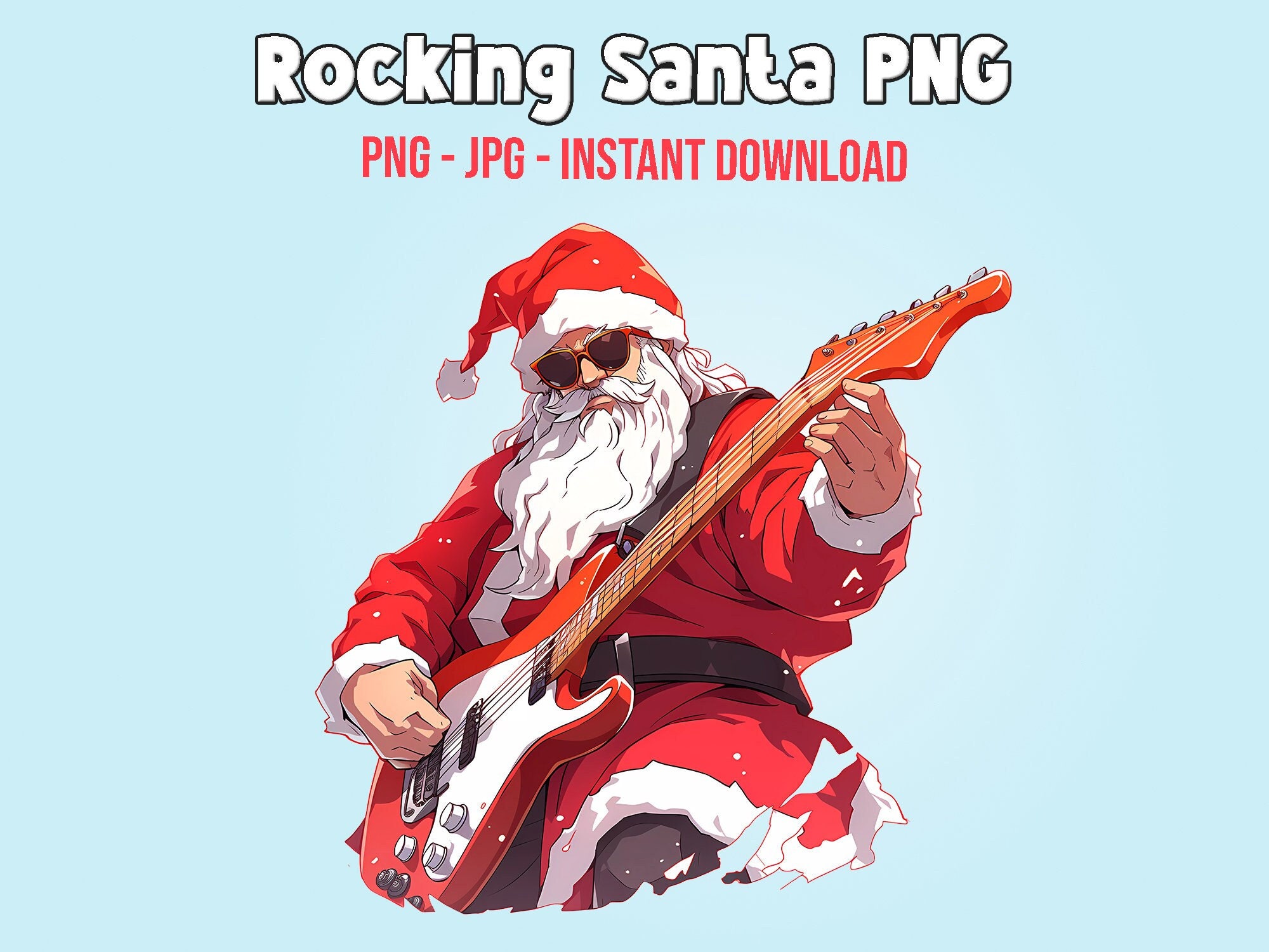 Rocking Santa PNG Santa With Guitar PNG, Christmas Shirt Digital Design ...