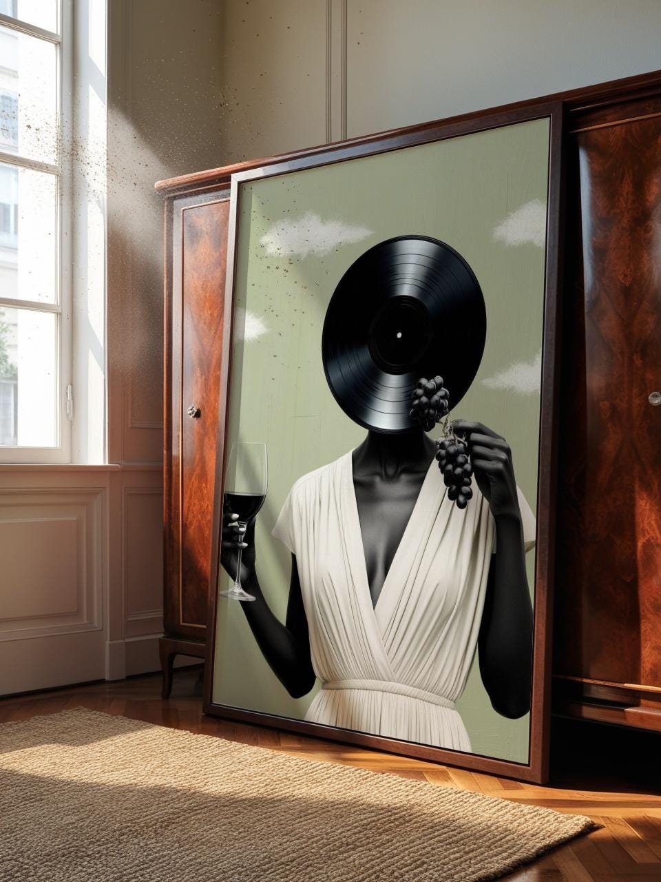 Afro Woman Vinyl Record Art Print, Music and Wine (digital Download) - Etsy