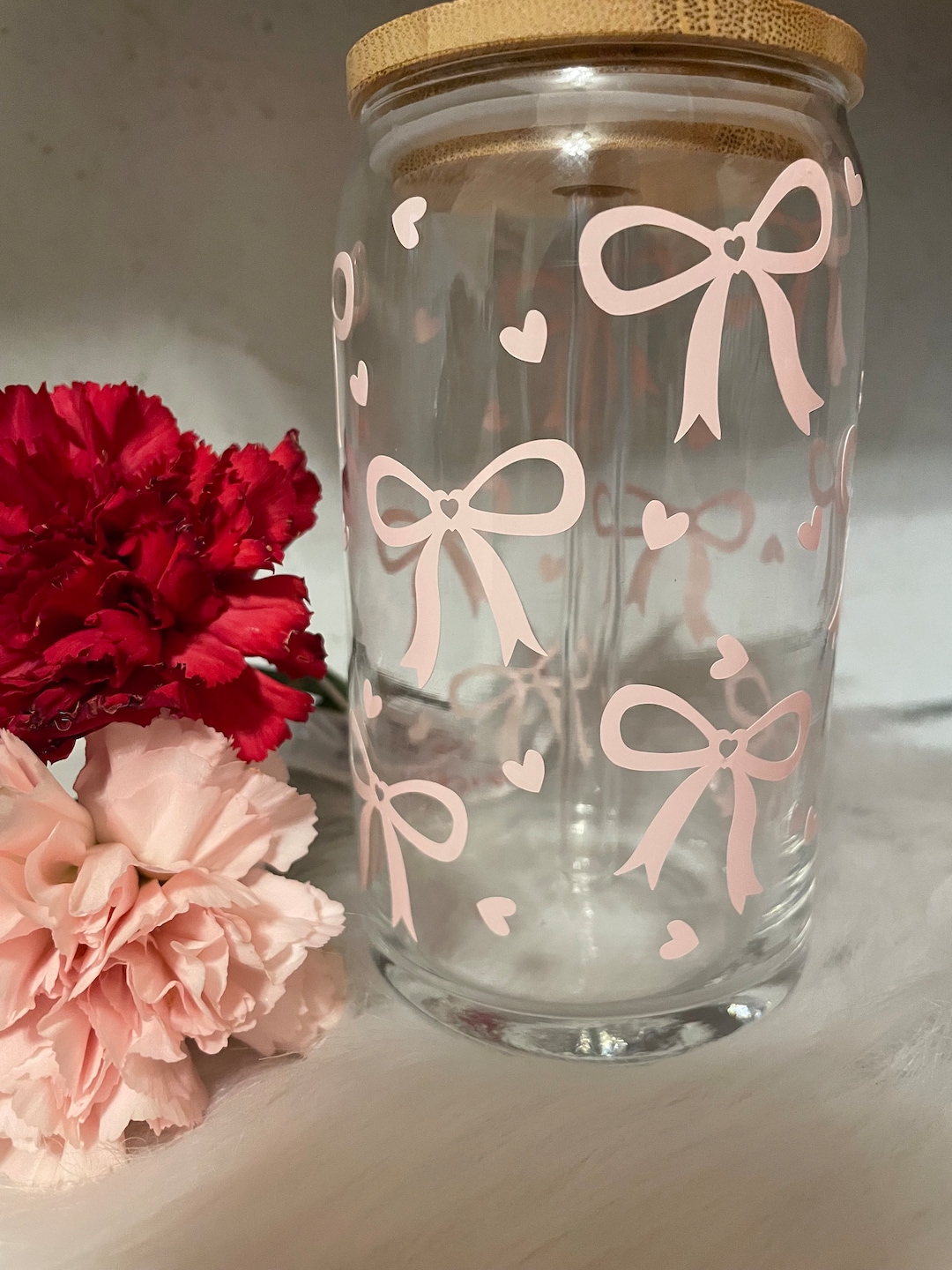 16oz Pink Bow Glass Can | Coquette Bow Glass Cup | Gift for Her ...