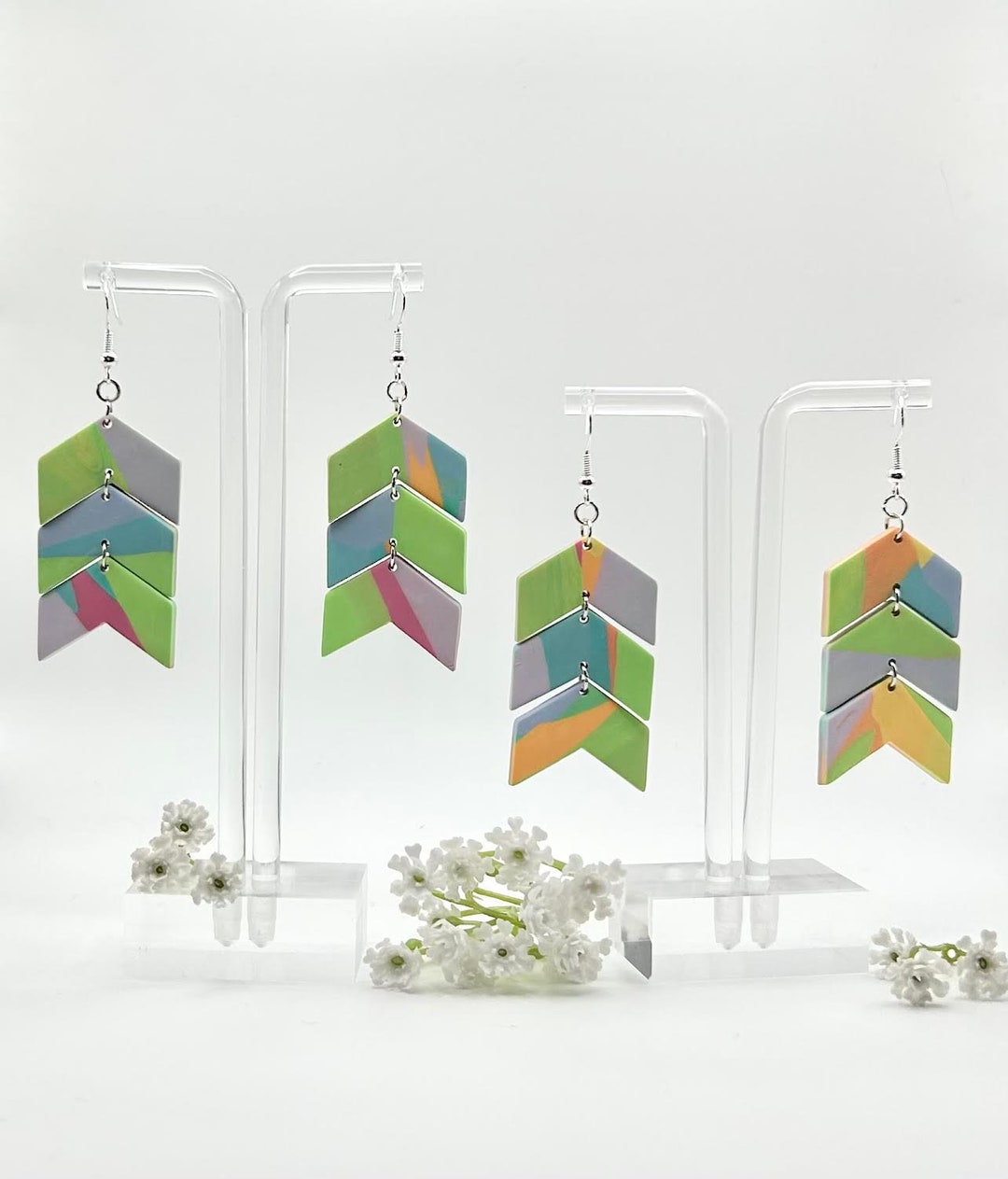 Funky Chevron Polymer Clay Handmade Dangle Earrings Handmade Polymer ...
