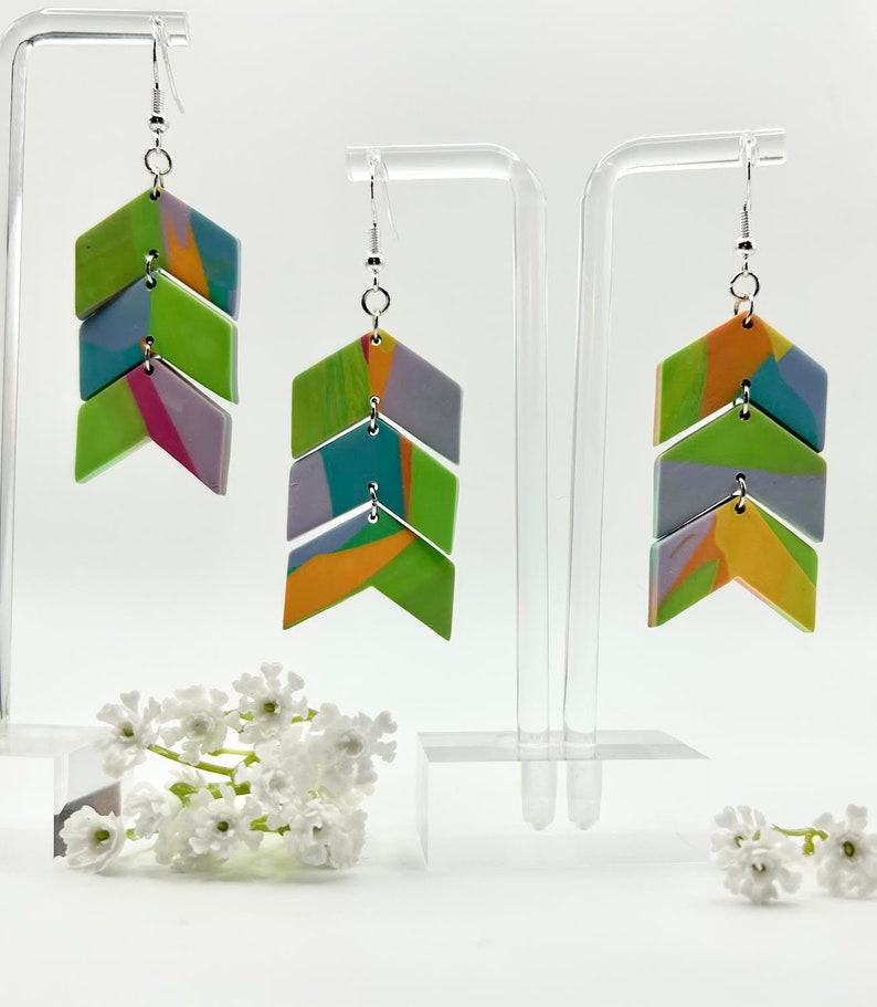 Funky Chevron Polymer Clay Handmade Dangle Earrings Handmade Polymer ...