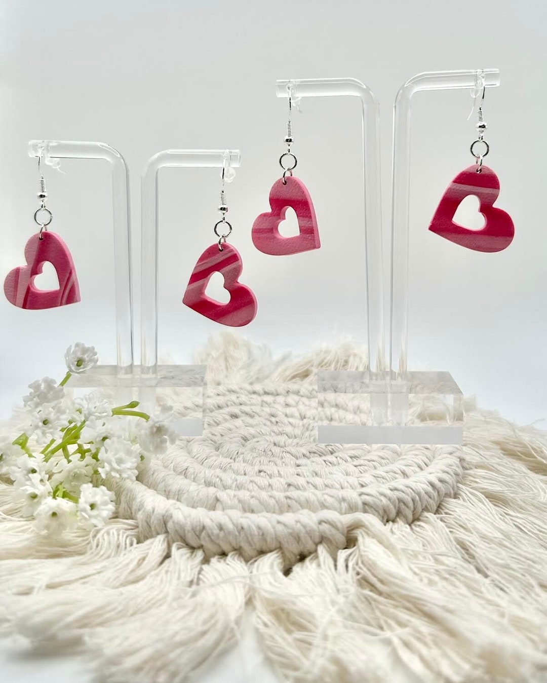 Valentine's Day Open Heart Polymer Clay Handmade Dangle Earrings ...