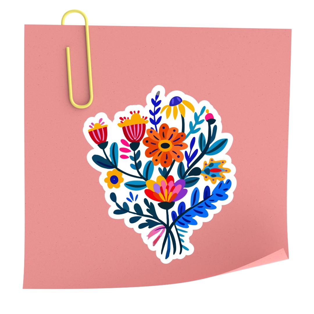 Cute Mexican Folk Art Floral Sticker, Otomi Art Floral Sticker, Cute ...