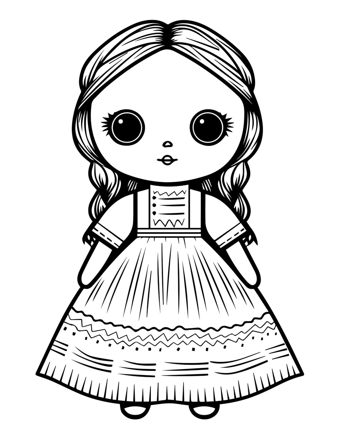 Instant Dowload Coloring Book Page, Coloring Book Page Doll With Braids ...