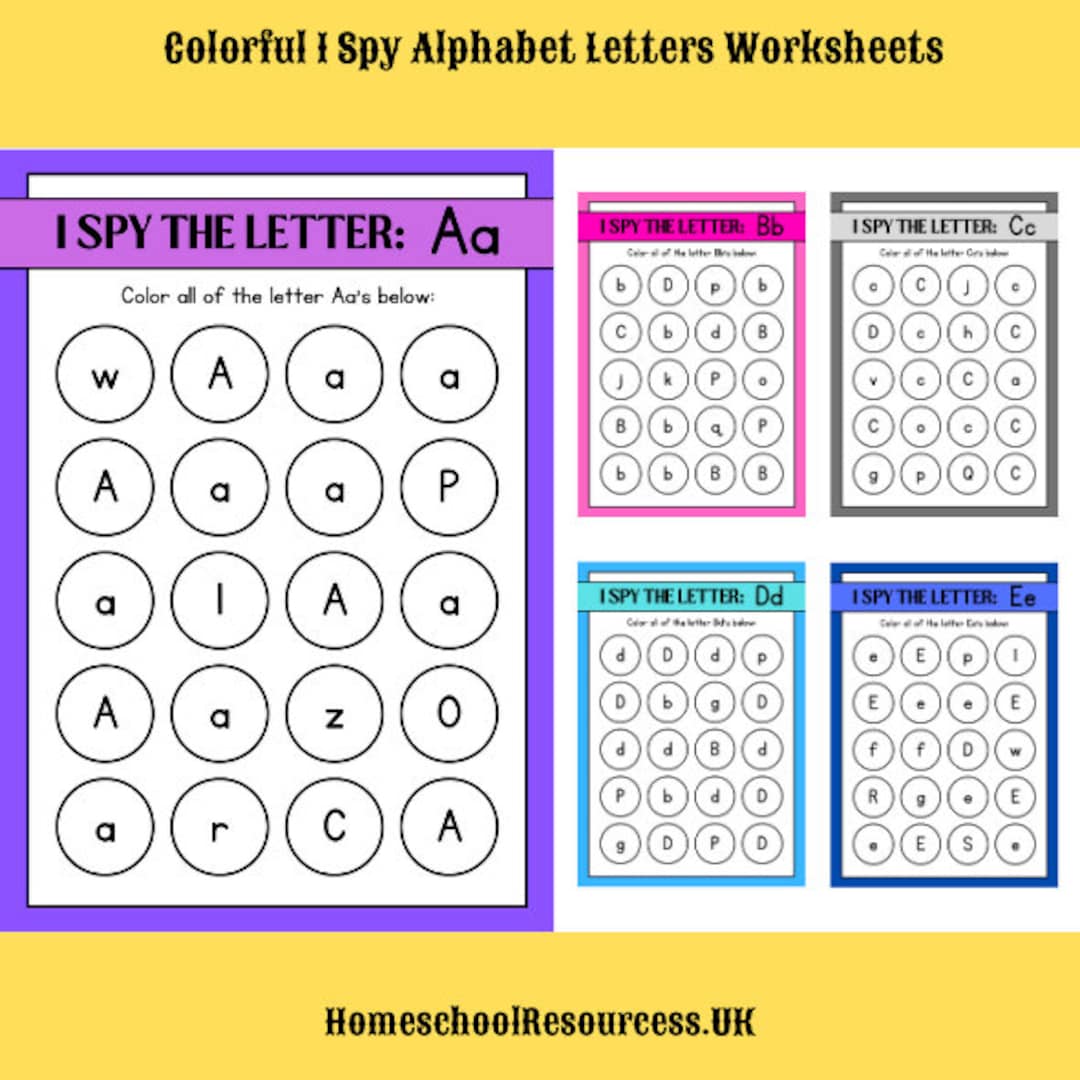 Colorful I Spy Alphabet Letters Worksheets PRINTABLE DIGITAL - Etsy