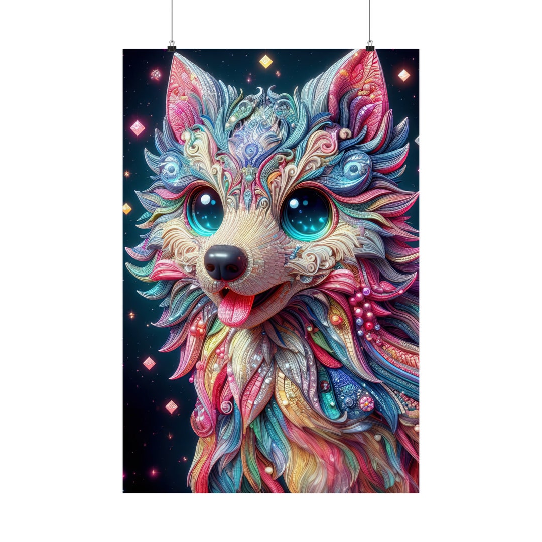 Dazzling Kawaii Wolf Matte Vertical Poster Made to Order - Etsy