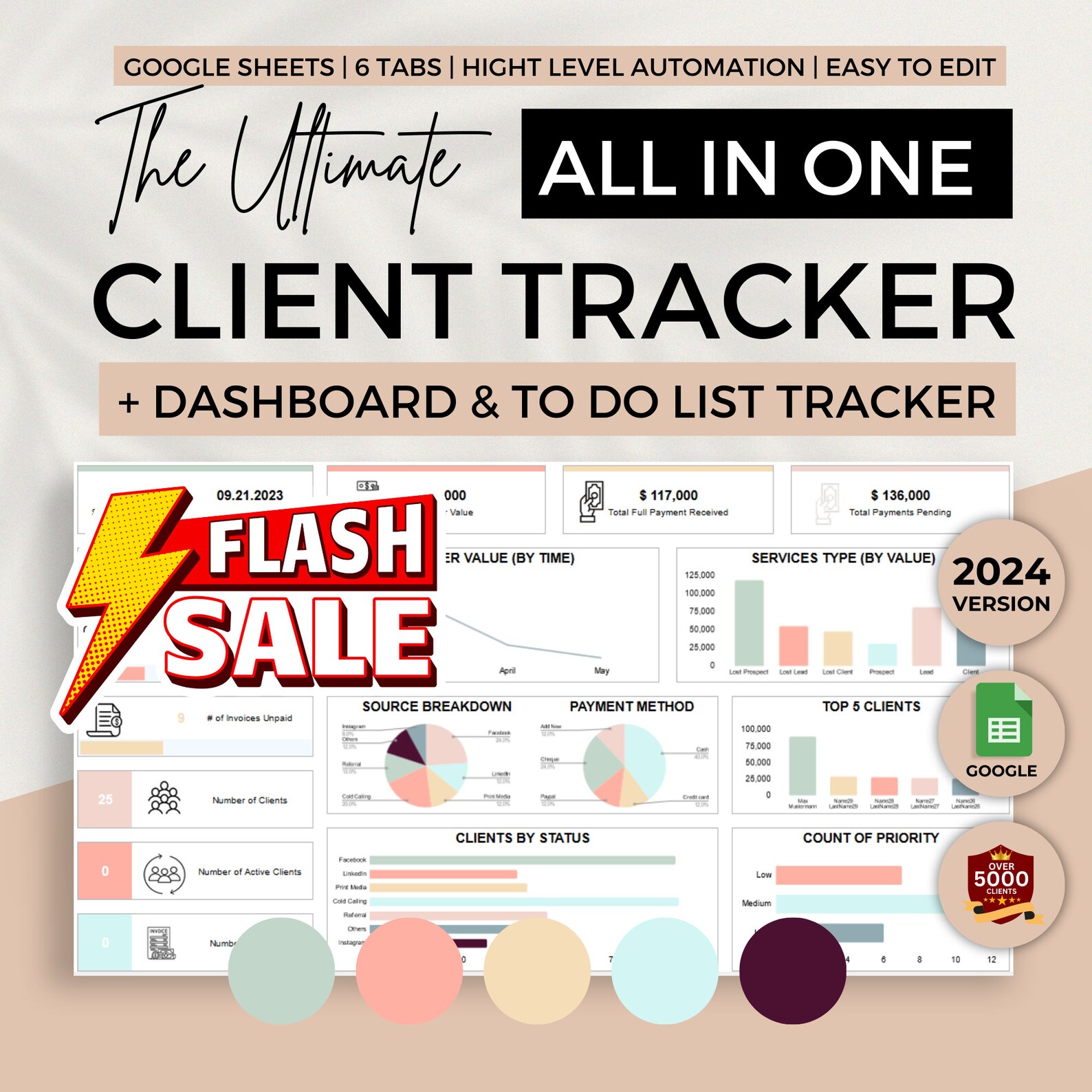Client Tracker Google Sheets, Task Tracker Google Sheets, Client & Task ...