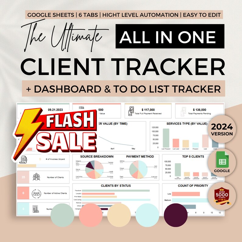 Client Tracker Google Sheets, Task Tracker Google Sheets, Client & Task ...