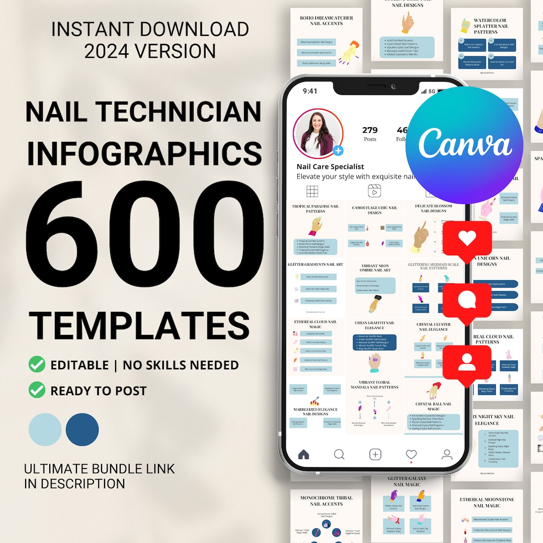 2024 Nails Infographics Instagram Posts, Nails Canva Templates, Nails ...